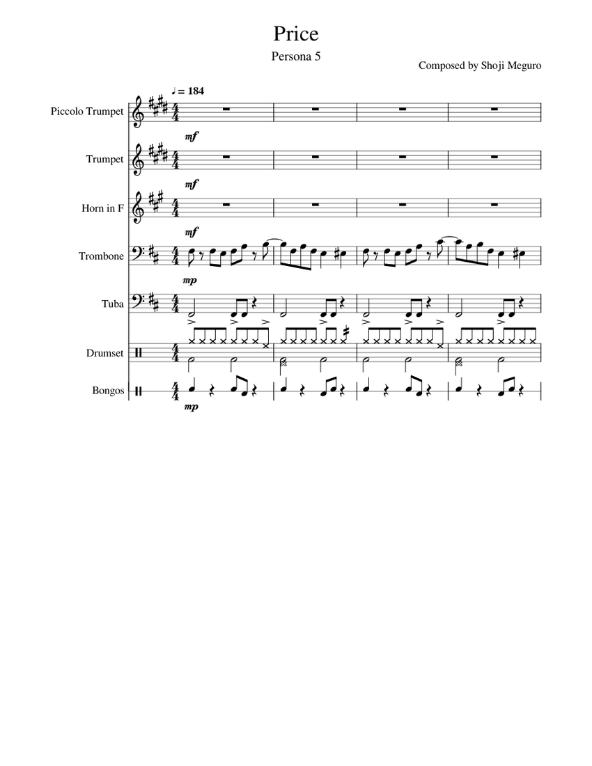 Price persona 5 Sheet Music for Trombone, Tuba, Trumpet piccolo, French ...