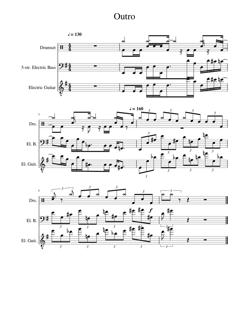 Outro Sheet music for Guitar, Bass guitar, Drum group (Mixed Trio ...