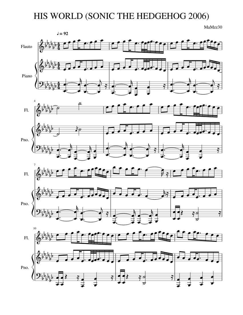 His world sonic Sheet Music for Piano, Flute (Solo) | MuseScore.com