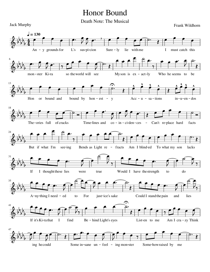 Honor Bound - Death Note Musical – Frank Wildhorn Sheet music for Flute ...