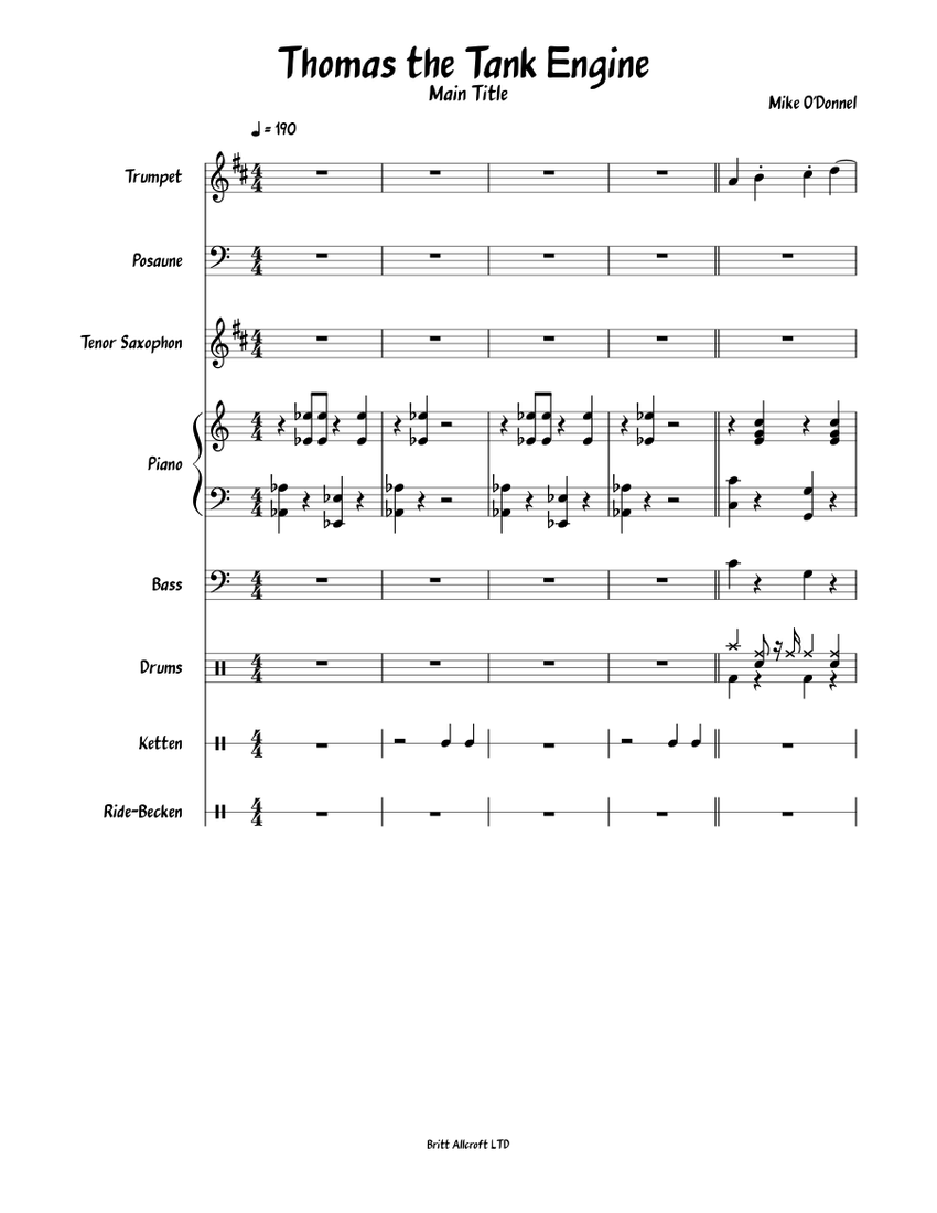 Thomas the Tank Engine Jazz Combo Sheet Music for Piano, Trombone ...