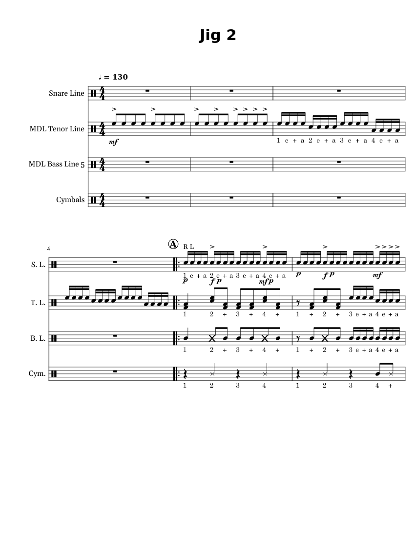 CDA Jig 2 Sheet music for Snare drum, Crash, Tenor drum, Bass drum ...