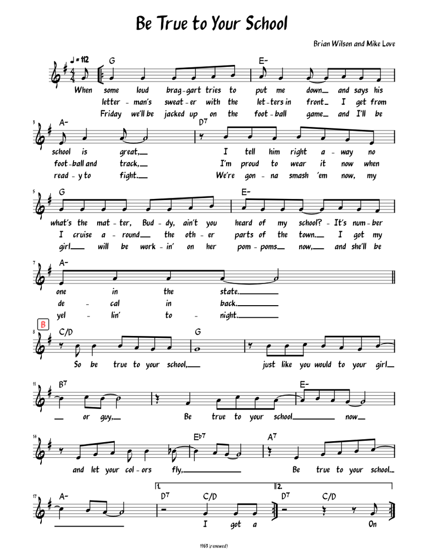 Be True To Your School (Lead sheet with lyrics ) Sheet Music with ...