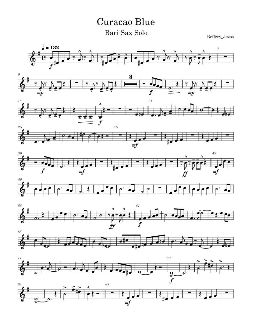 Curacao Blue – Zachary Smith Curacao Blue Bari Sax Solo Sheet Music for ...