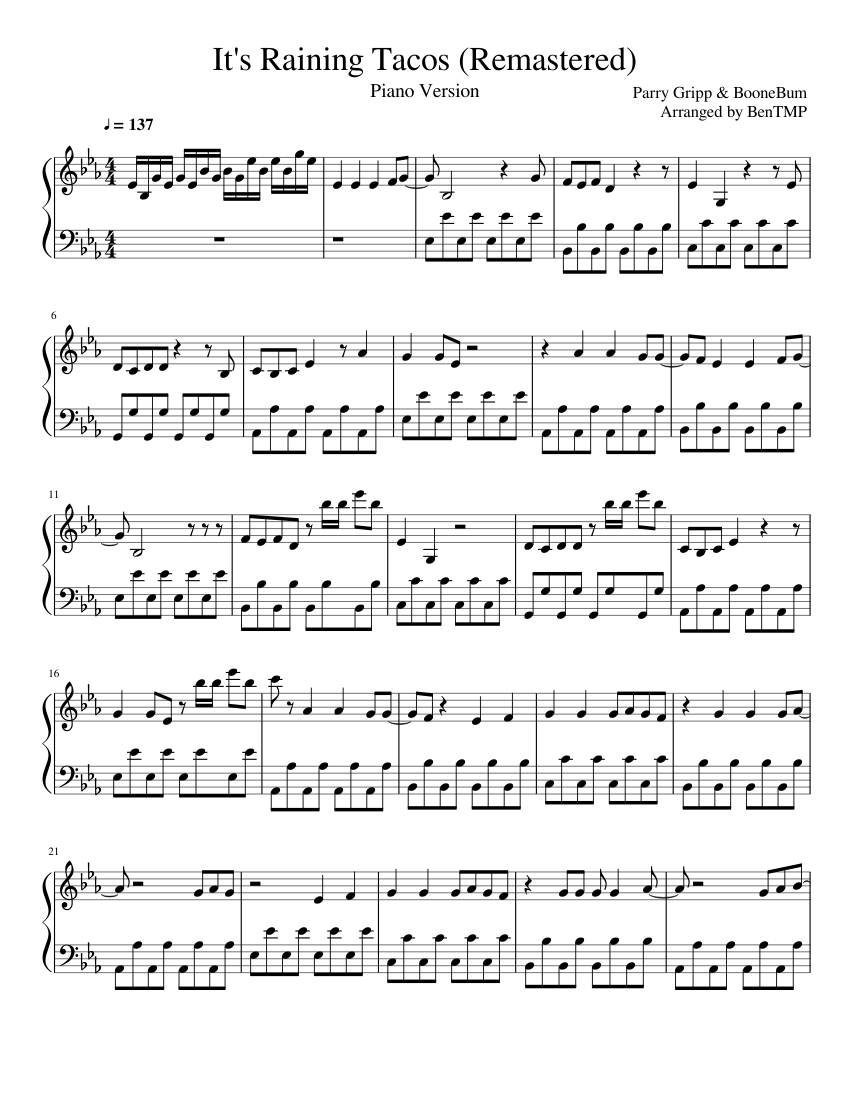 It's Raining Tacos Piano Version (Remastered) Sheet music for Piano ...