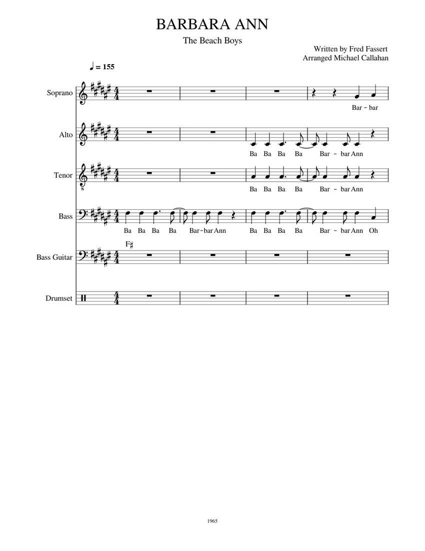 BARBARA ANN Sheet Music for Soprano, Alto, Tenor, Bass voice & more ...
