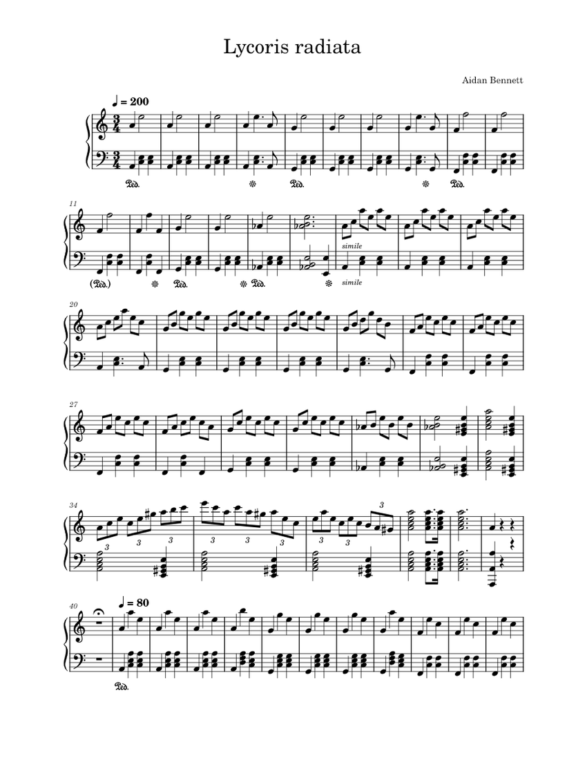 Lycoris radiata - Aidan Bennett Sheet music for Piano (Solo ...