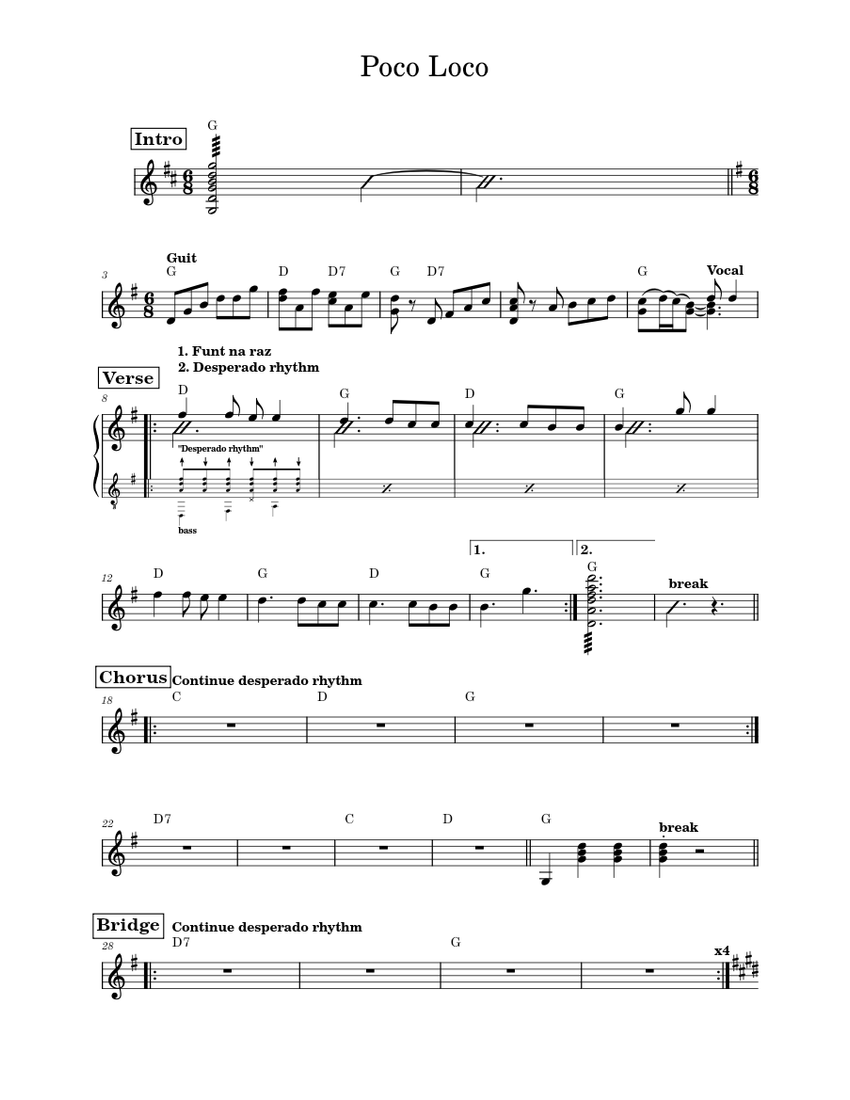 Un Poco Loco Poco Loco Sheet Music with Chords for Piano, Guitar (Mixed ...