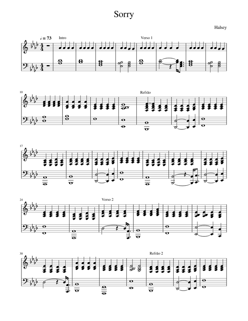 Sorry Sheet Music for Piano (Piano Four Hand) Easy | MuseScore.com