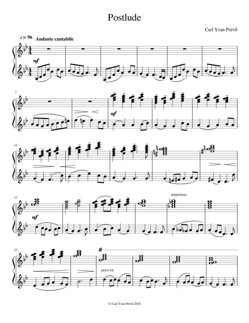 Postlude Sheet Music for Piano (Solo) easy | MuseScore.com