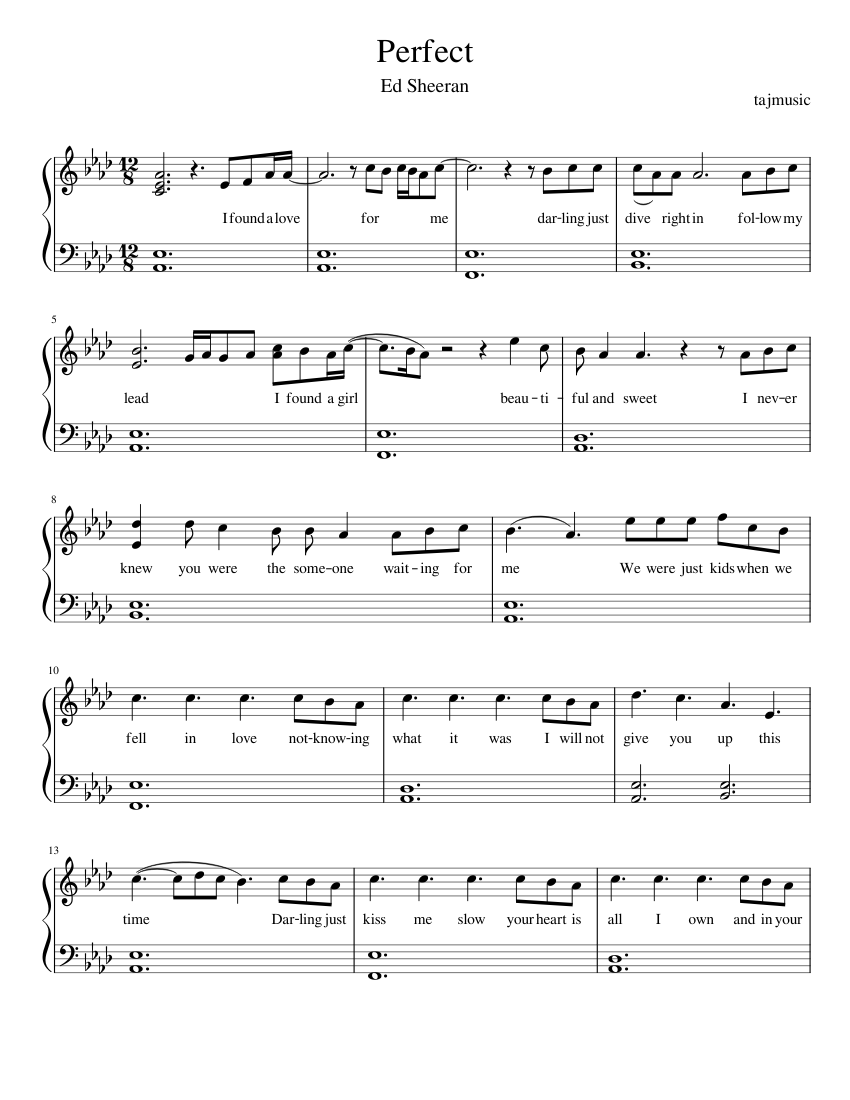 Perfect- Ed Sheeran Sheet Music for Piano (Solo) Easy | MuseScore.com