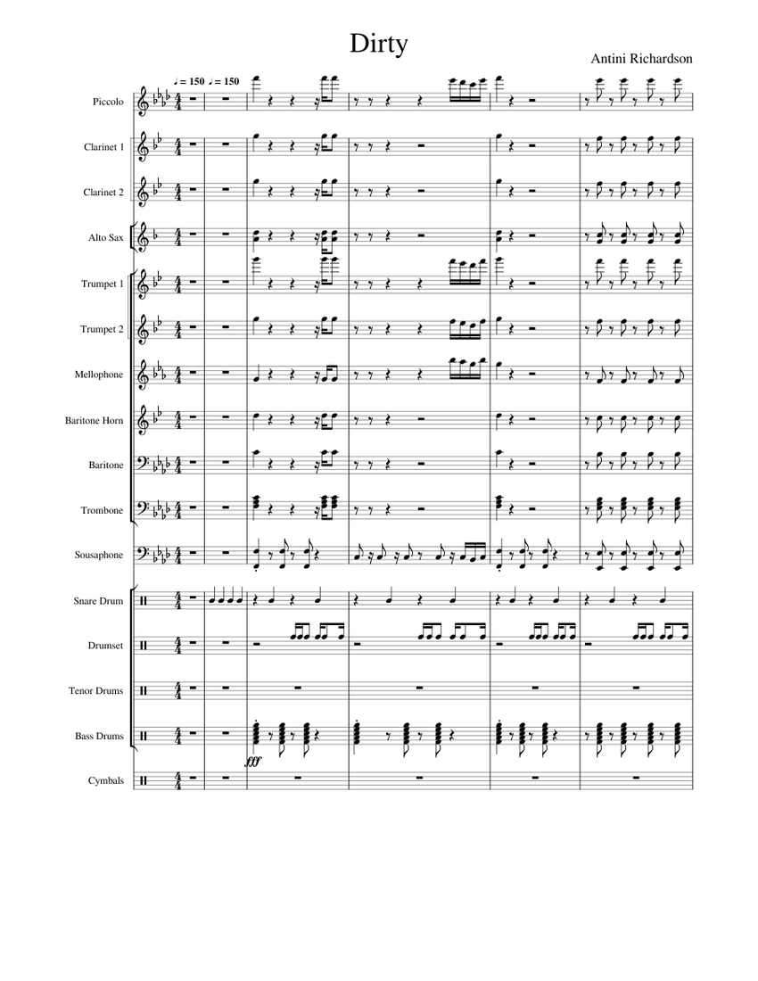 Dirty Sheet music for Trombone, Mellophone, Flute piccolo, Clarinet in ...