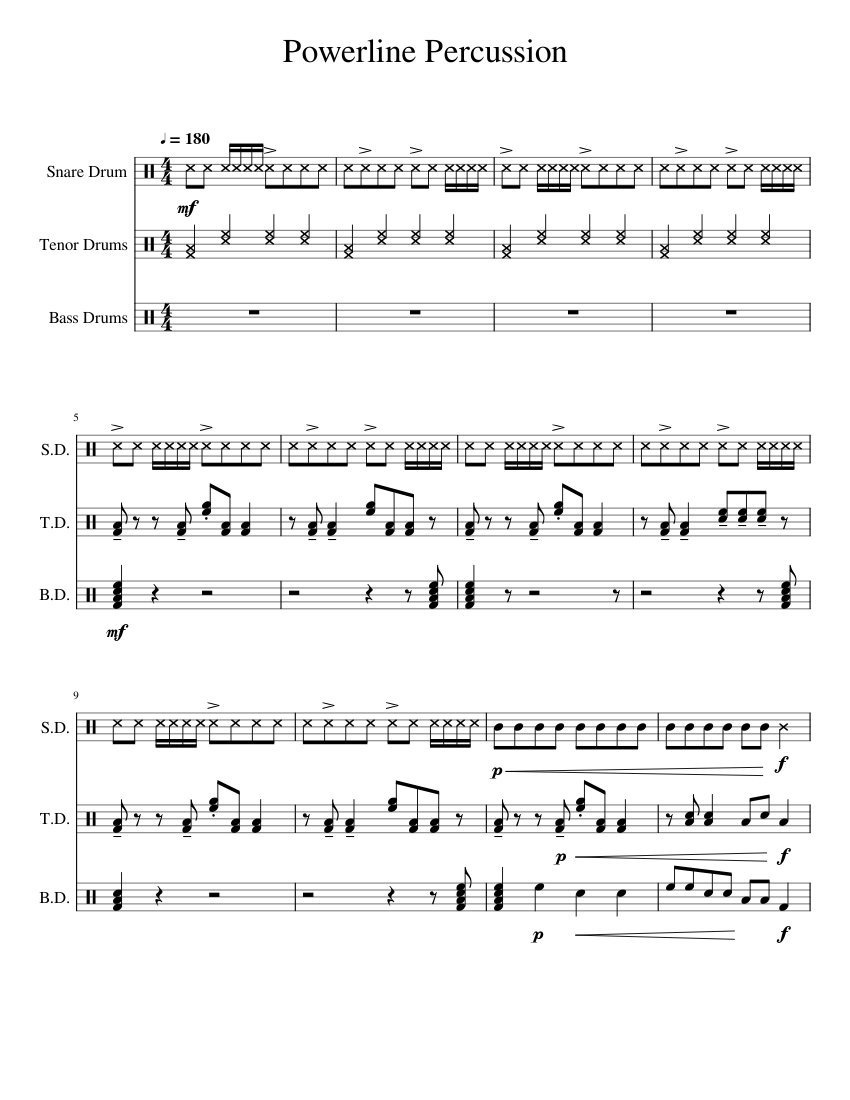 Powerline Percussion Sheet music for Snare drum, Tenor drum, Bass drum ...