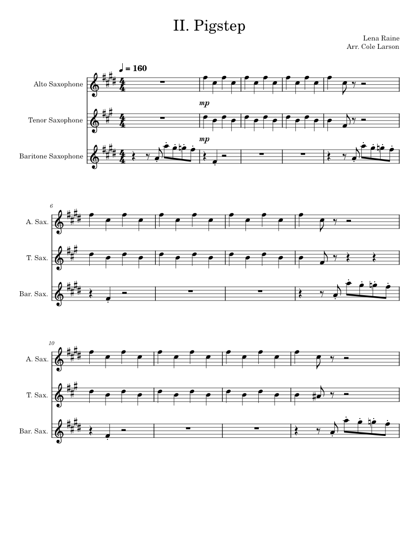 Pigstep – Lena Raine Sheet music for Saxophone alto, Saxophone tenor ...