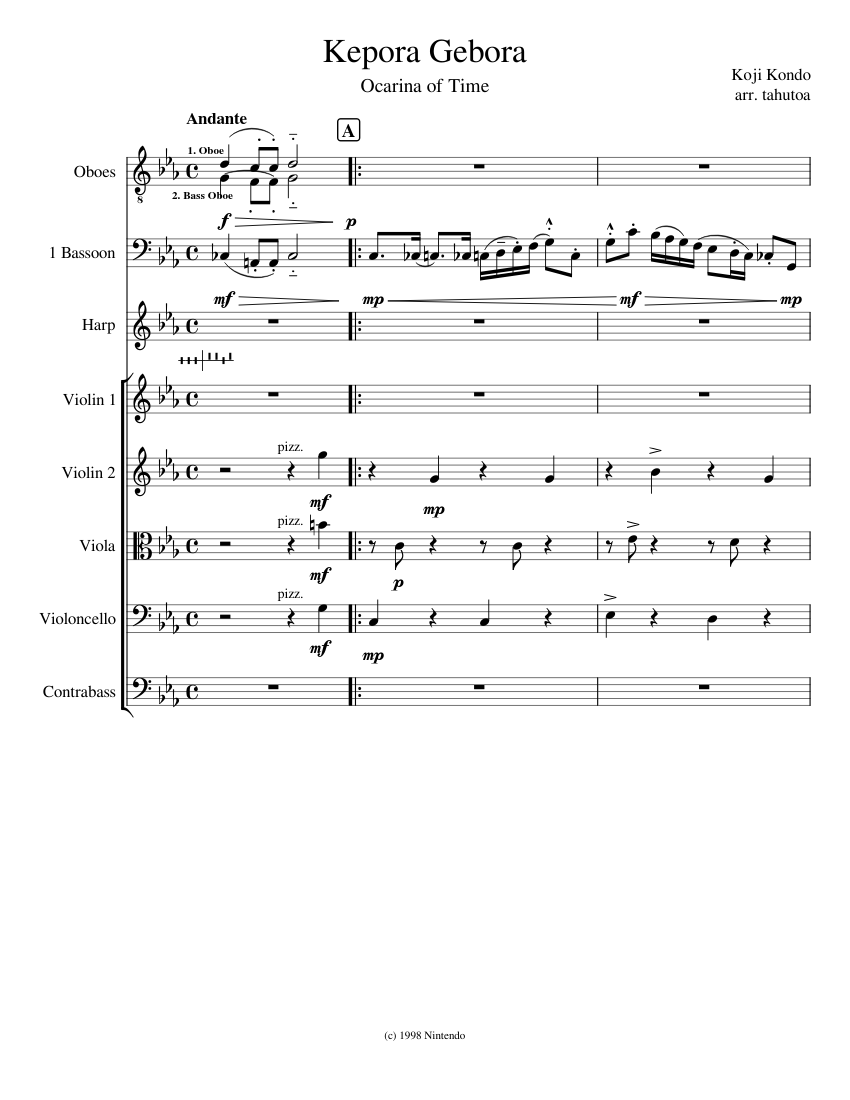 Kepora Gebora – Koji Kondo Sheet music for Oboe, Bassoon, Violin, Viola ...
