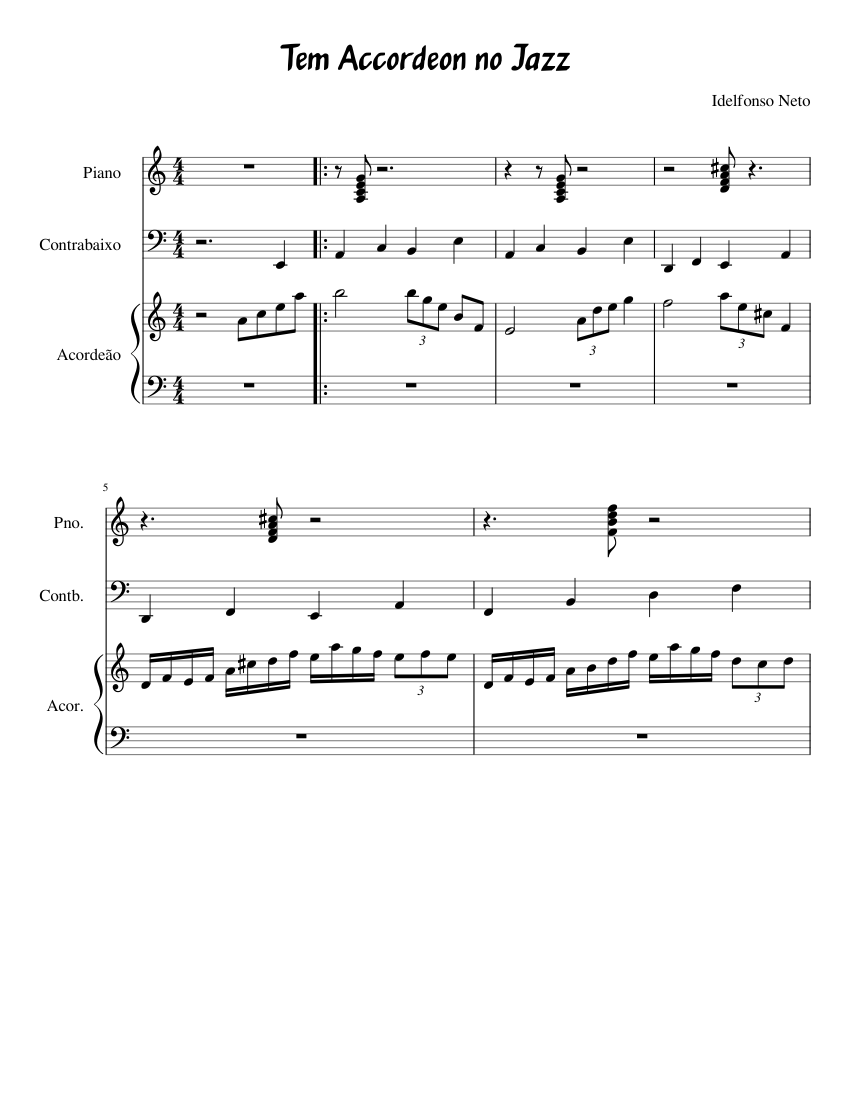 Tem Accordeon no Jazz Sheet music for Piano, Accordion, Bass guitar ...