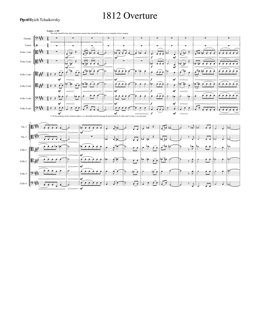 Tchaikovsky - 1812 Overture, Op. 49 - Transcribed to E Major Sheet ...