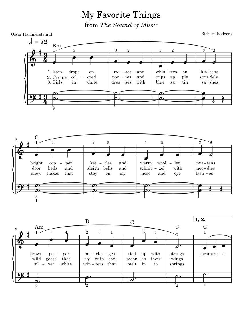 My Favorite Things Sheet Music with Chords for Piano (Solo) easy ...