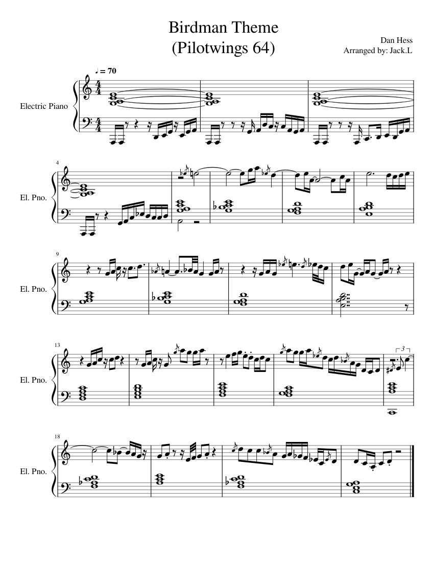 Birdman - Pilotwings 64 (Piano) Sheet Music for Piano (Solo ...