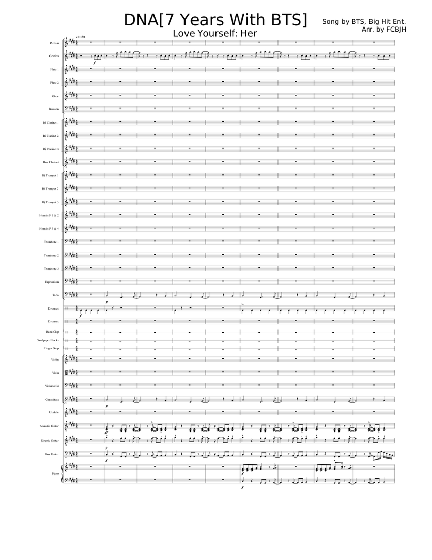 [7 Years with BTS] BTS 'DNA' Orchestral/Band Cover Sheet music for ...