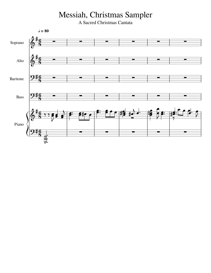 Messiah Christmas Sampler Sheet Music for Piano, Soprano, Alto, Bass ...