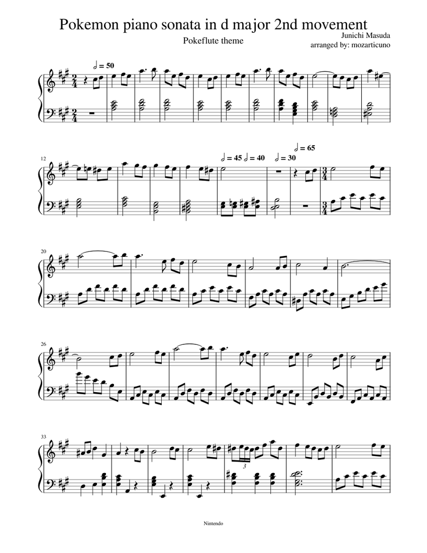 Pokemon piano sonata in d major 2nd movement (Pokeflute) Sheet music ...