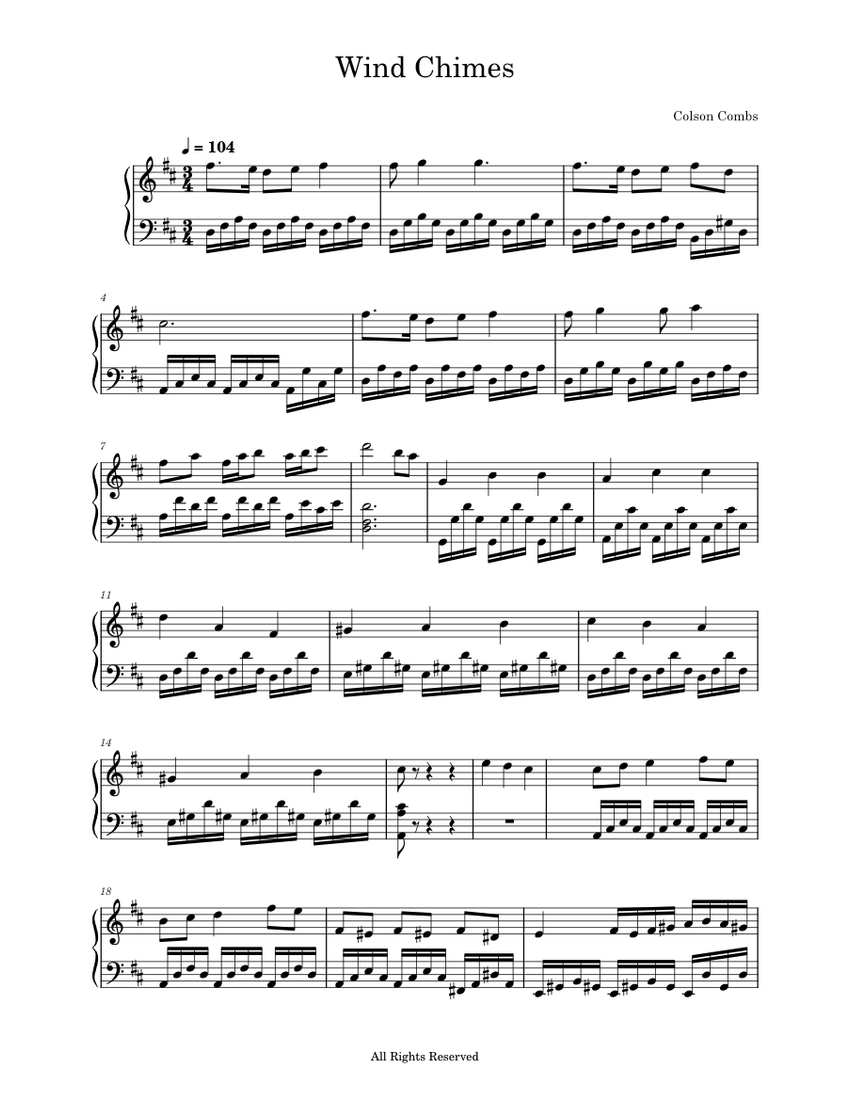 Wind Chimes - Colson's Music Theory Final Project Sheet music for Piano ...