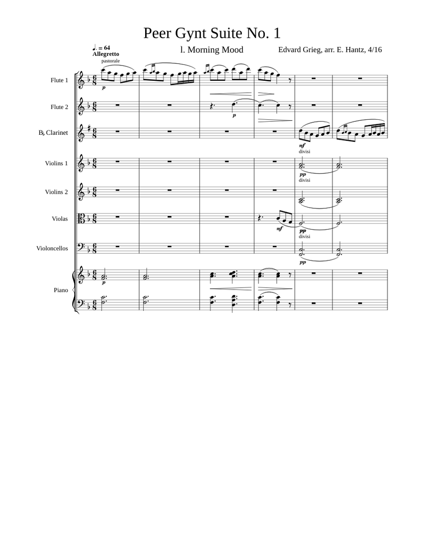 Morning Mood from Peer Gynt Suite No. 1 – Edvard Grieg Sheet Music for ...