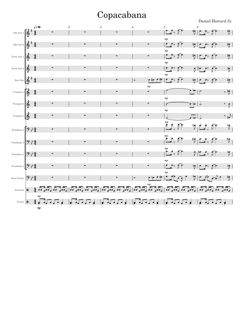 Copacabana Sheet music for Trombone, Saxophone alto, Saxophone tenor ...