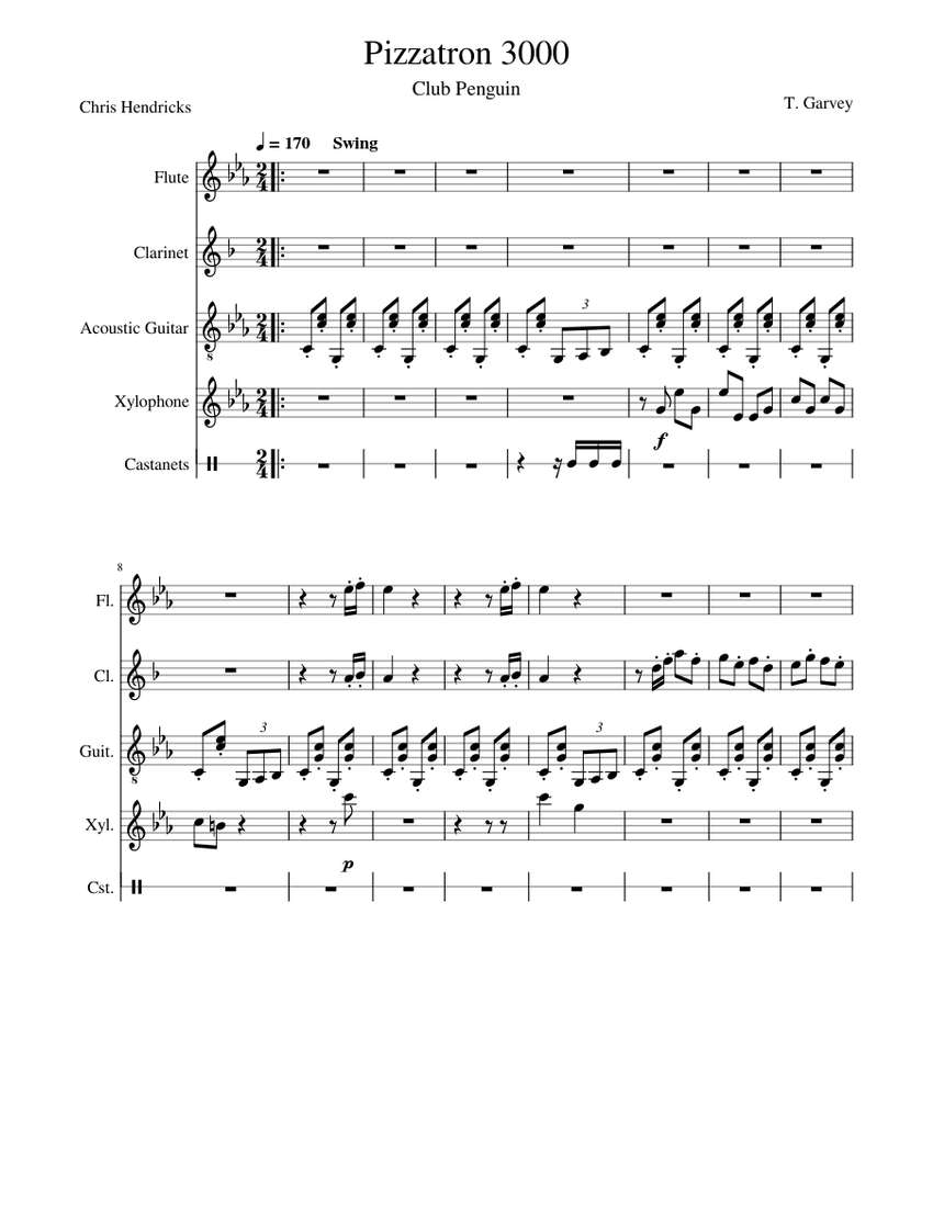 Pizzatron 3000 Sheet music for Flute, Guitar, Xylophone, Clarinet other ...