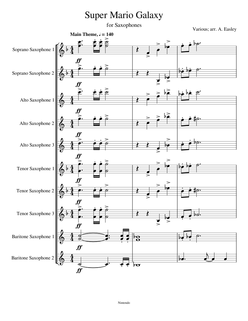 Super Mario Galaxy for Saxophones Sheet music for Saxophone alto ...