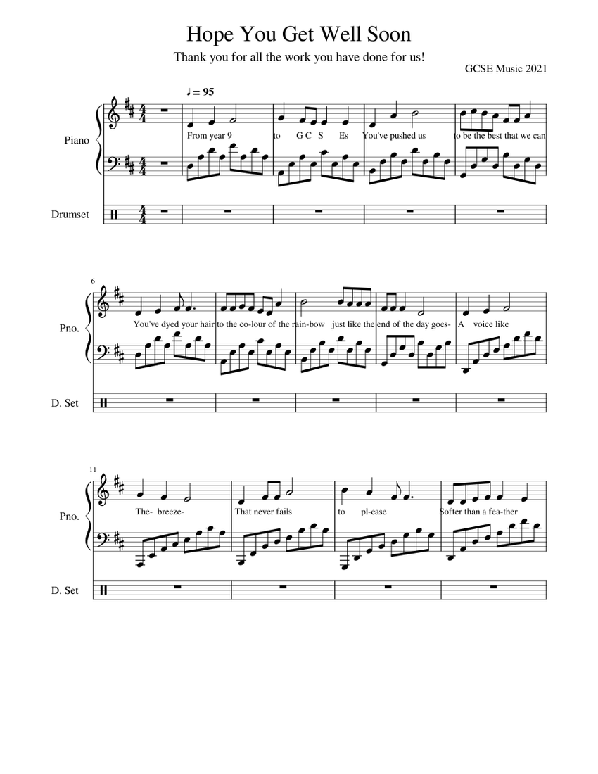 Hope You Get Well Soon Sheet music for Piano, Drum group (Solo ...