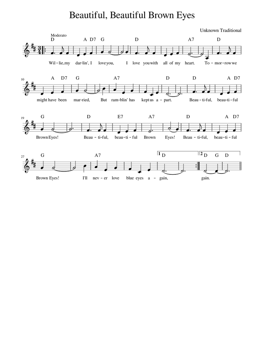 beautiful brown eyes alfred piano