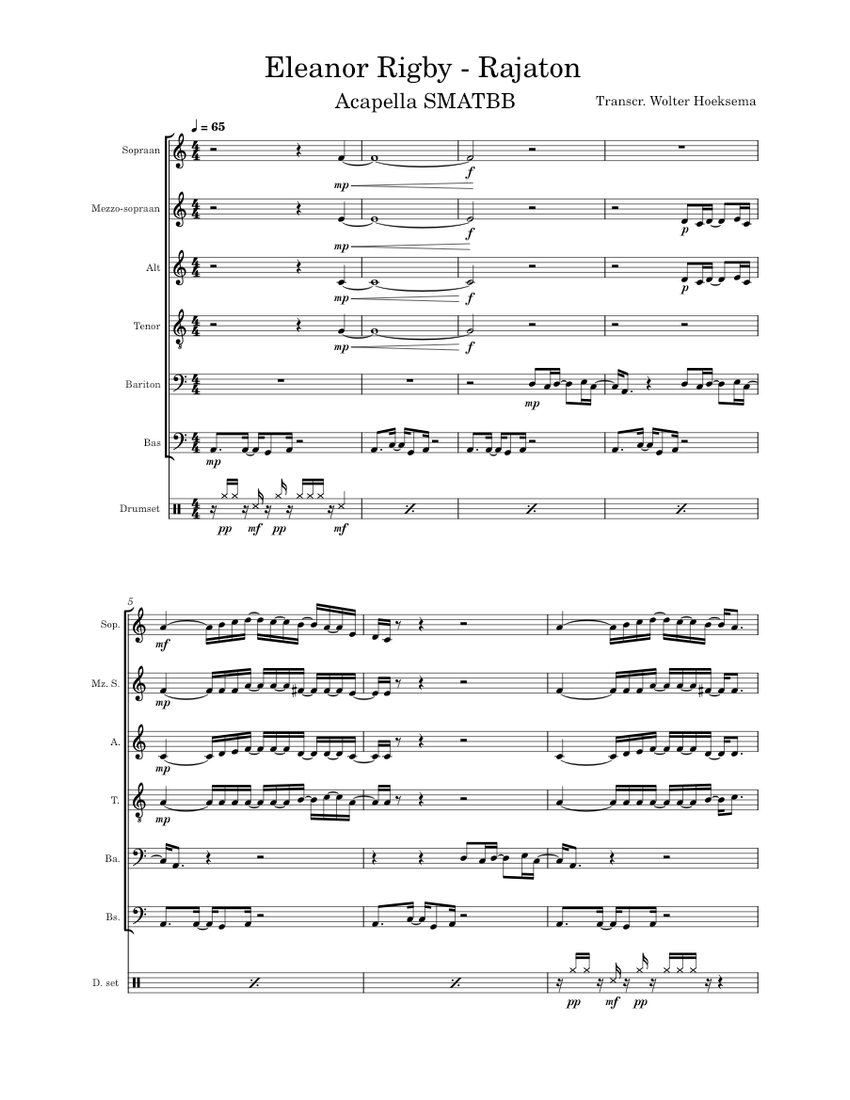 Eleanor rigby – Rajaton (A Capella) Sheet Music for Soprano, Alto ...