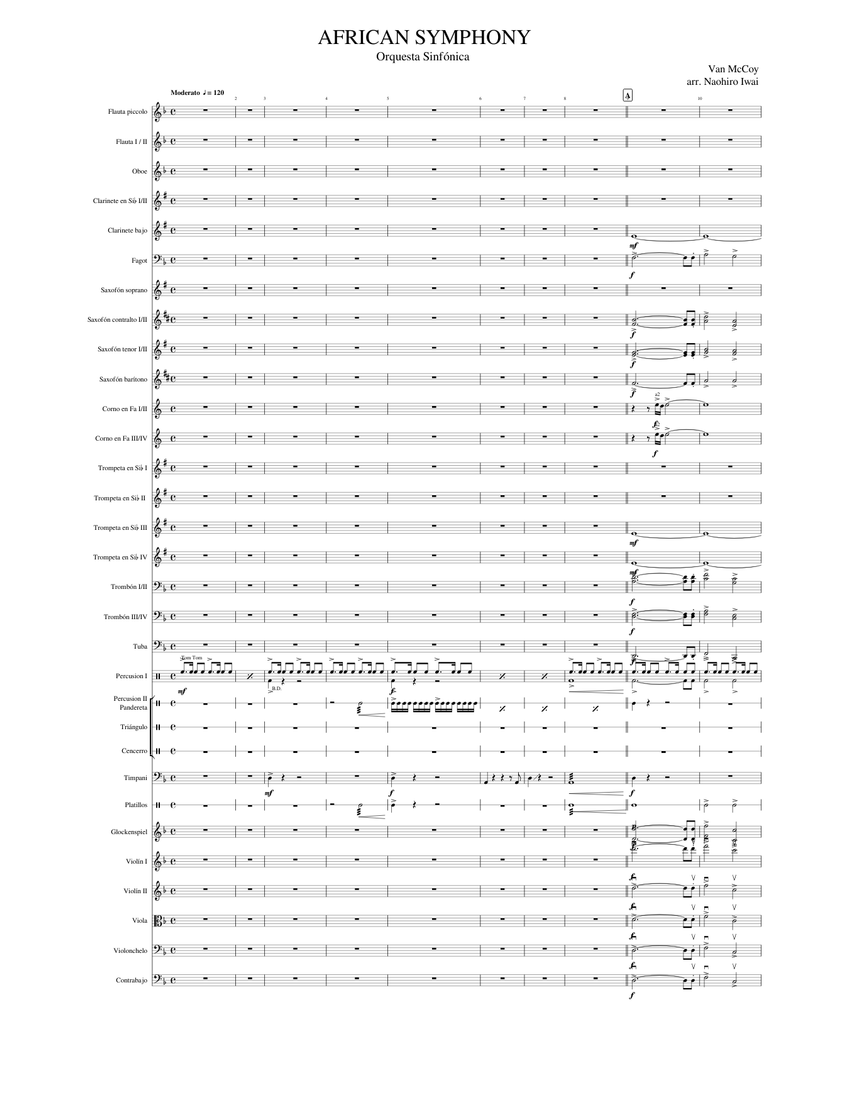 AFRICAN SYMPHONY Sheet Music for Trombone, Tuba, Tambourine, Flute ...