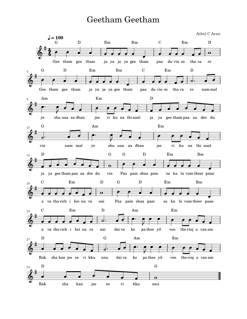 Geetham Geetham Sheet music for Piano (Solo) Easy | Musescore.com