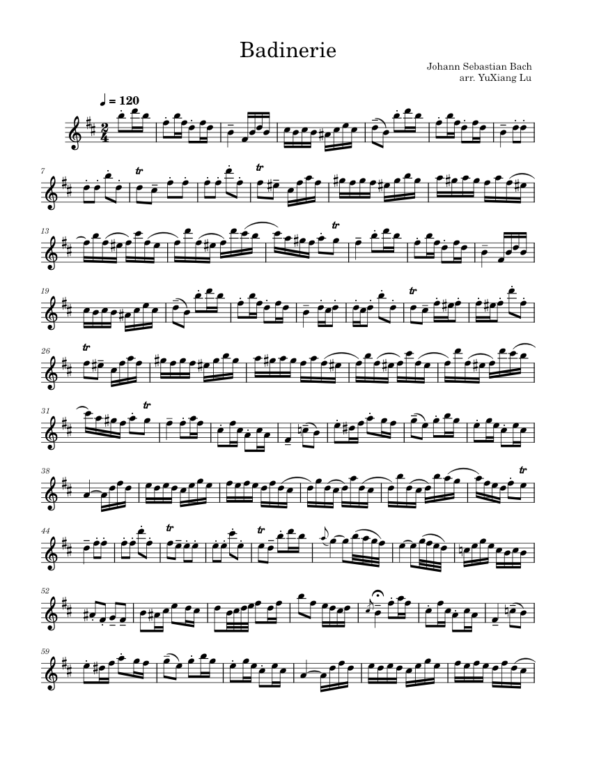 Badinerie - Johann Sebastian Bach Sheet Music for Flute (Solo ...