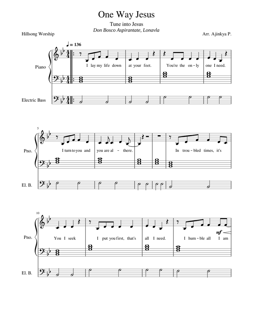 One Way Jesus Sheet Music for Piano, Bass guitar (Mixed Duet ...