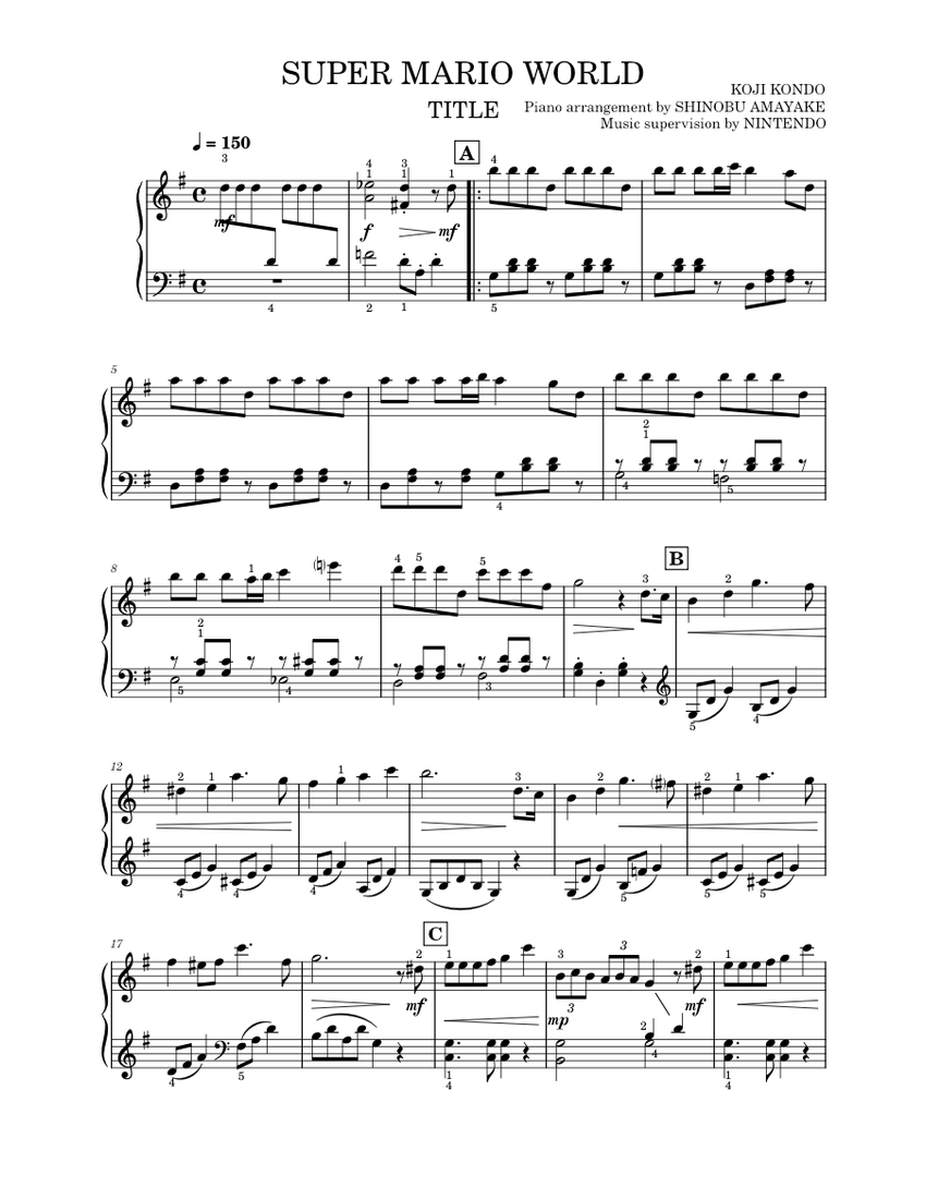 Super Mario World - Title Theme – Koji Kondo SUPER MARIO WORLD Sheet ...