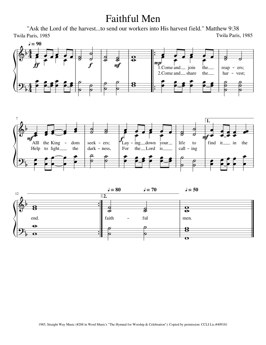 Faithful Men Sheet Music for Piano (Solo) Easy | MuseScore.com