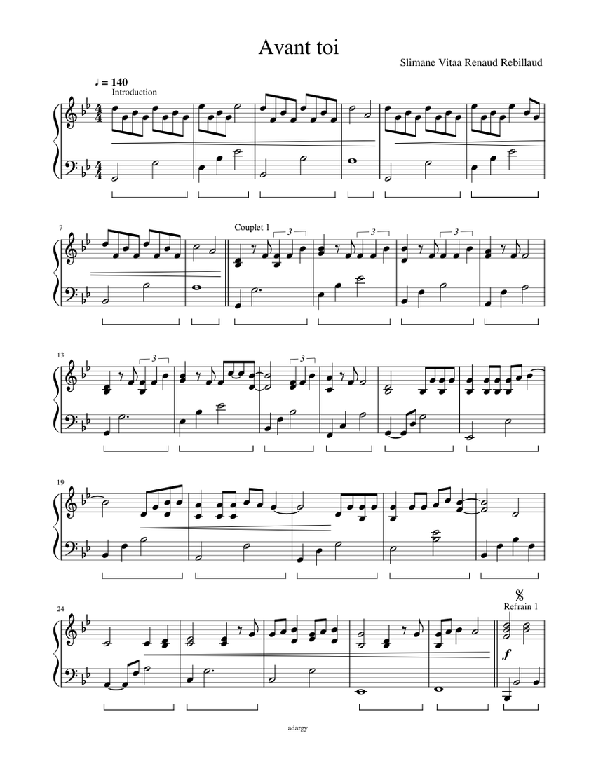 Avant toi Sheet Music for Piano (Solo) | MuseScore.com