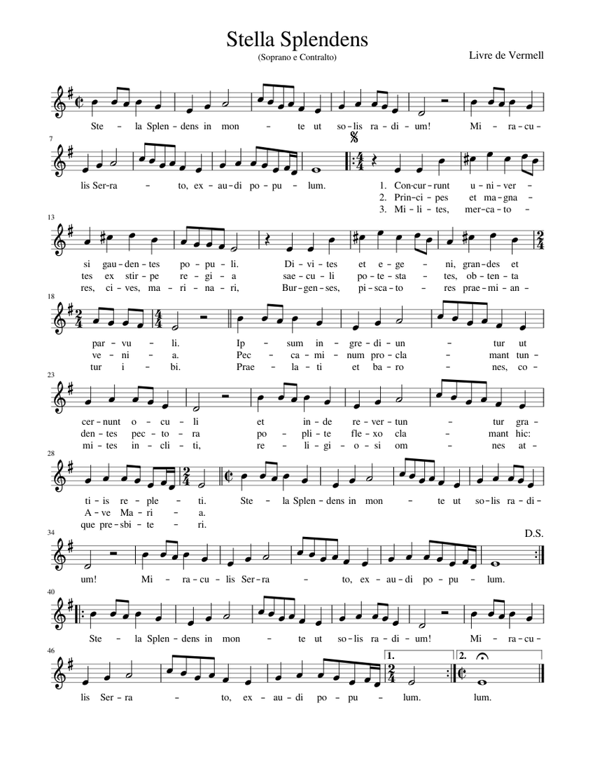 Stella Splendens - soprano e contralto Sheet Music for Piano (Solo ...