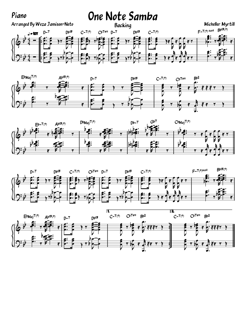One_Note_Samba_ Sheet music for Piano (Solo) Easy | Musescore.com
