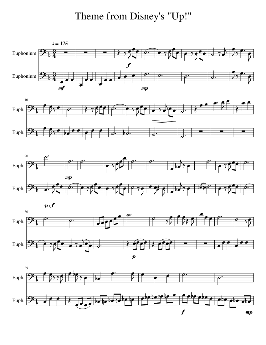 Theme from Disney's Up (Low Brass) Sheet Music for Euphonium (Brass ...