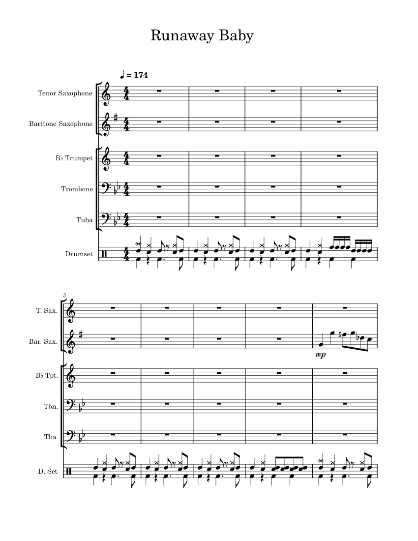 Runaway baby – Bruno Mars Runaway Baby Sheet music for Trombone, Tuba ...