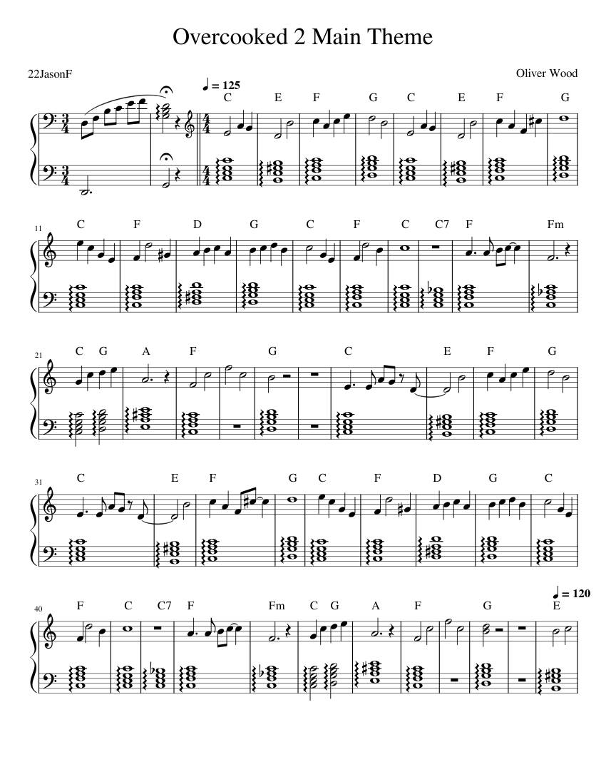Overcooked 2 - Menu Theme Sheet Music with Chords for Piano (Solo) easy ...