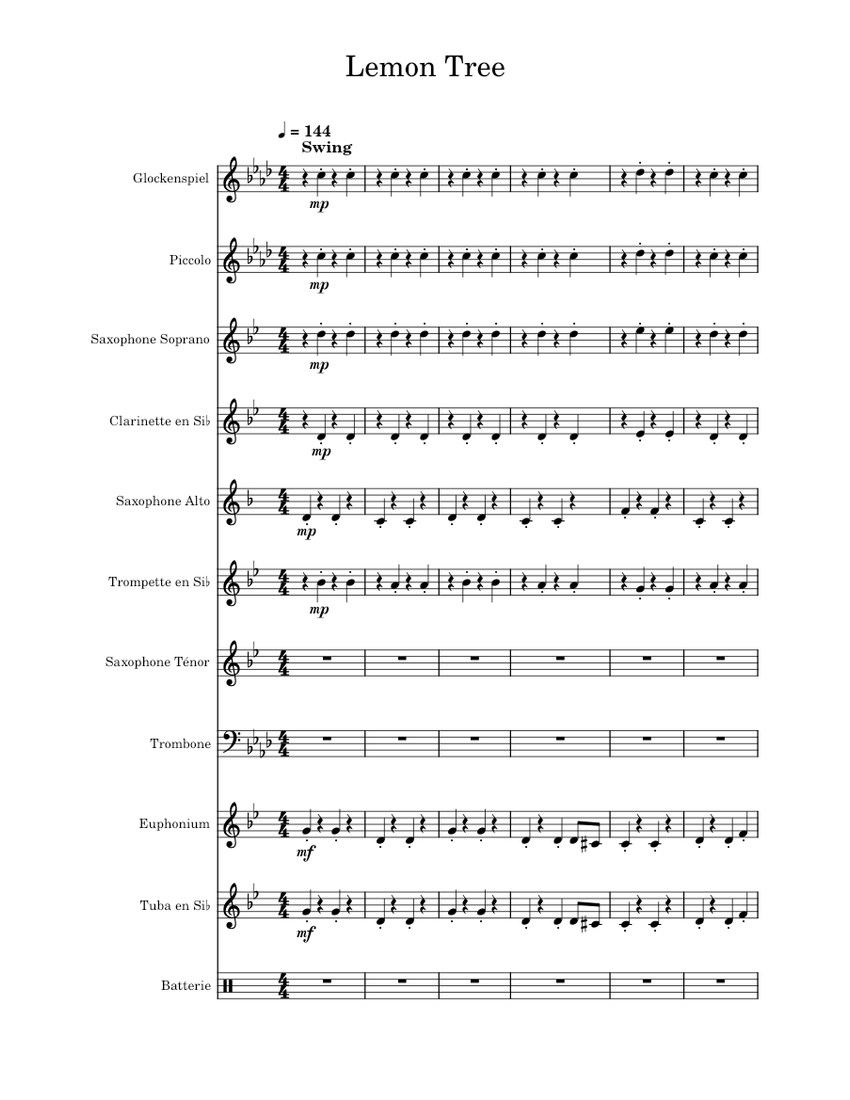 Lemon tree – Fool's Garden Sheet Music for Trombone, Euphonium, Tuba ...