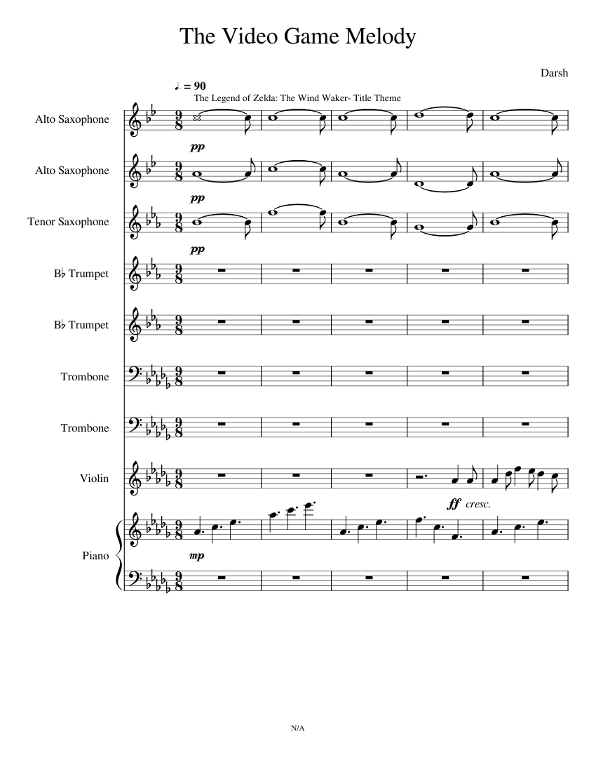 The Video Game Melody Sheet music for Piano, Trombone, Saxophone alto ...