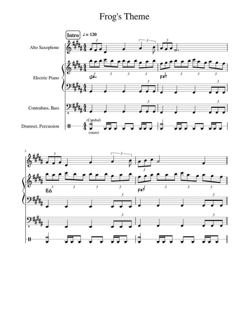 Frog's Theme Sheet music for Piano, Saxophone alto, Contrabass, Drum ...