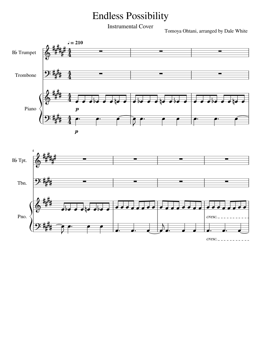 Endless Possibility - Tomoya Ohtani, arranged by Dale White Sheet Music for Piano, Trombone ...